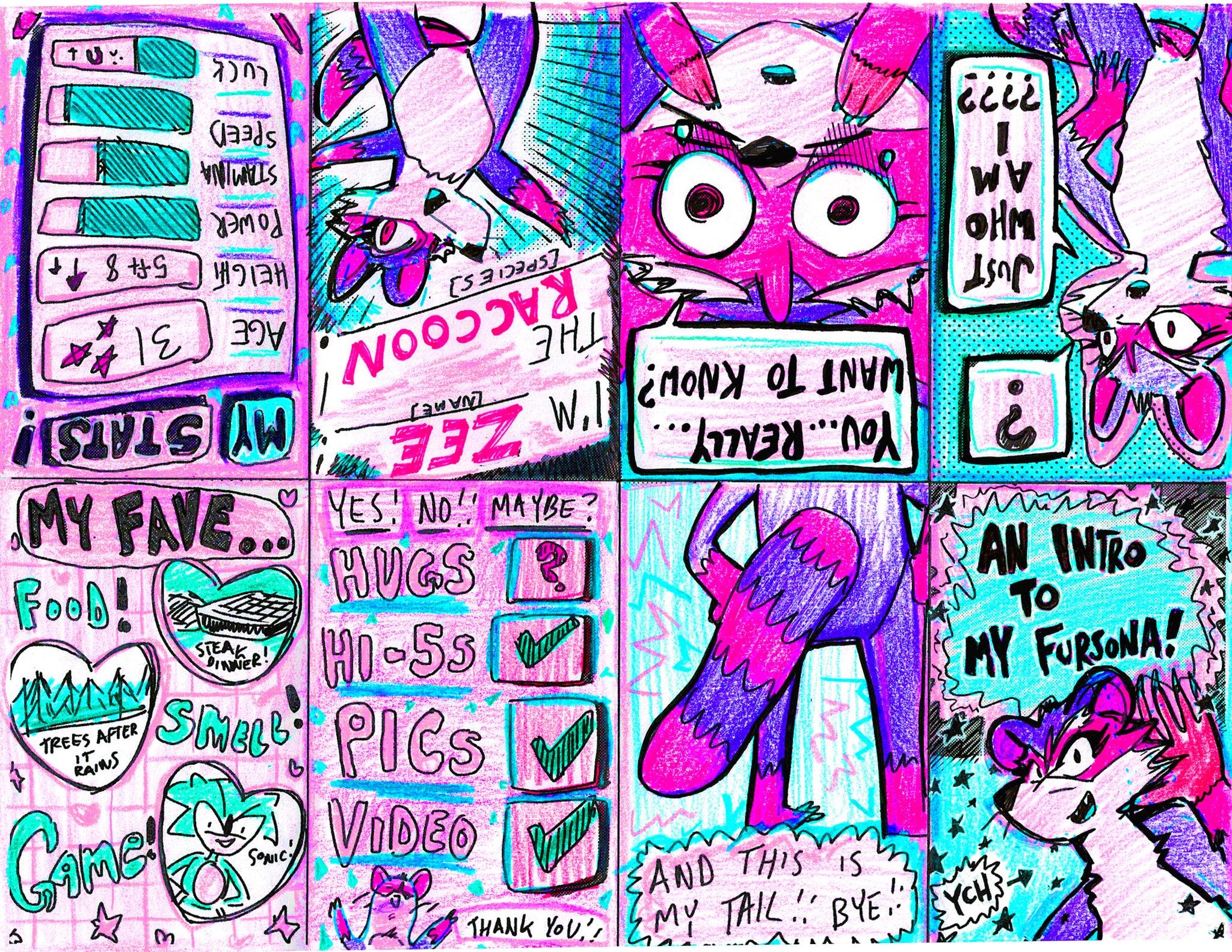 an intro to my fursona zine template - image download – zeetheraccoon